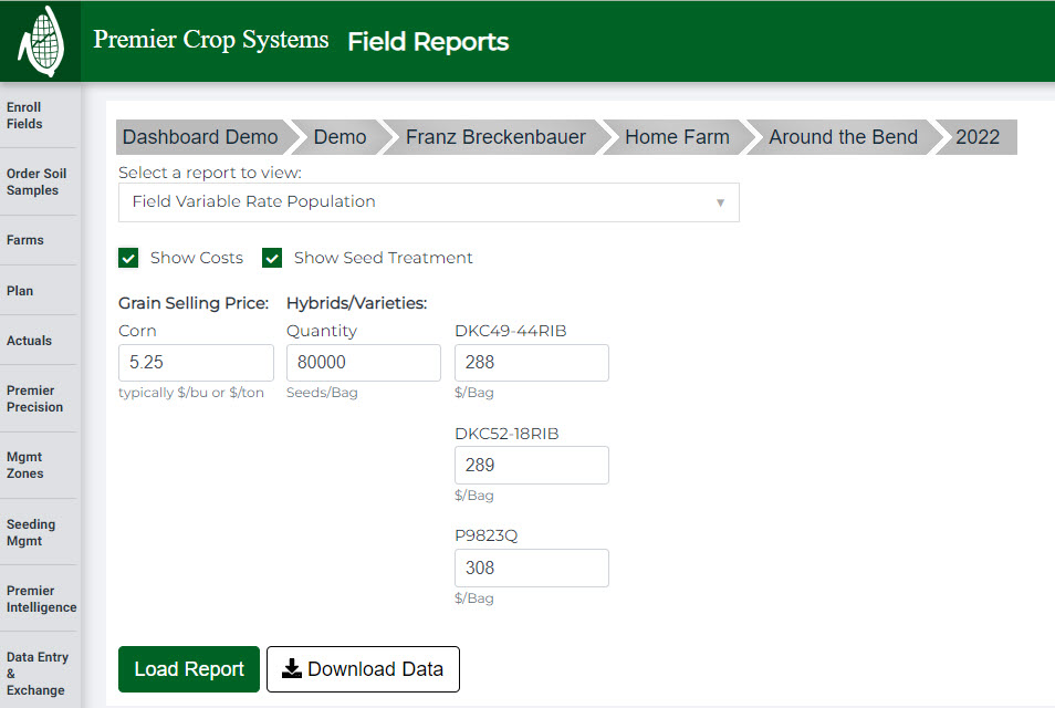 Where do the Seed Cost Values on the Variable Rate Population Report ...