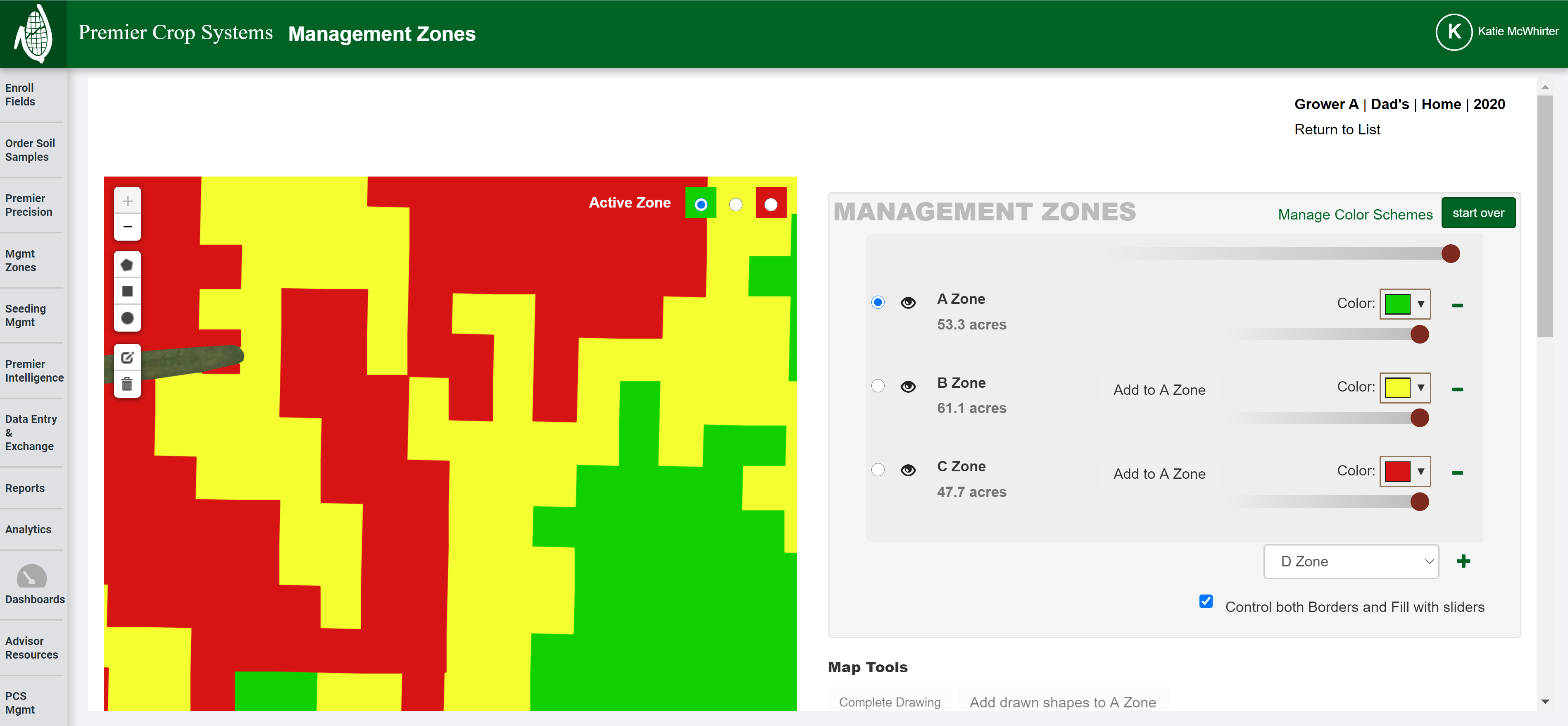 How do I Fill in the Boxes with Color While Creating Management Zones?